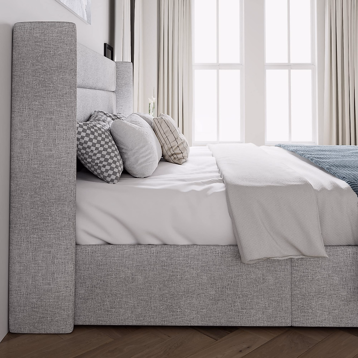 SHA CERLIN Queen Size Lift Up Storage Bed/Modern Wingback Headboard/Upholstered Platform Bed Frame/Hydraulic Storage/No Box Spring Needed/Wood Slats Support/Light Grey