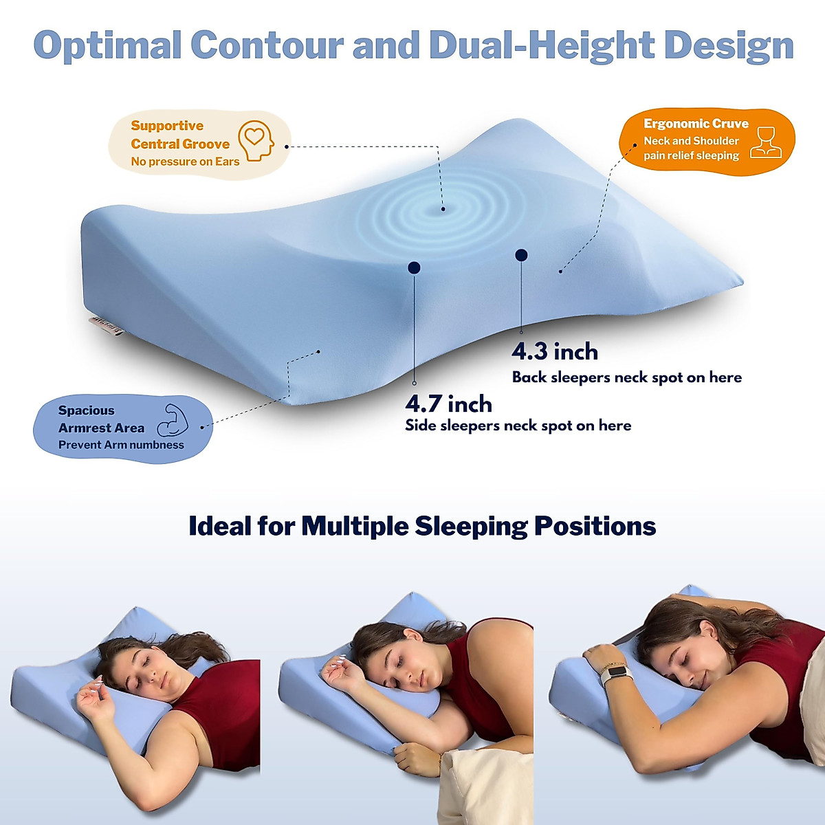 SLEEPY TOAST Neck Pillow for Sleeping fits Shoulder Perfectly, Side Sleeper Pillow with Armrest Area, Memory Foam Pillows for Neck and Shoulder Pain Relief, Cooling Pillow Cases (Blue)