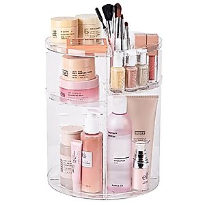 360 Rotating Makeup Organizer - Adjustable Shelf Height and Fully Rotatable. The Perfect Cosmetic Organizer for Bedroom Dresser or Vanity Countertop. (Clear)