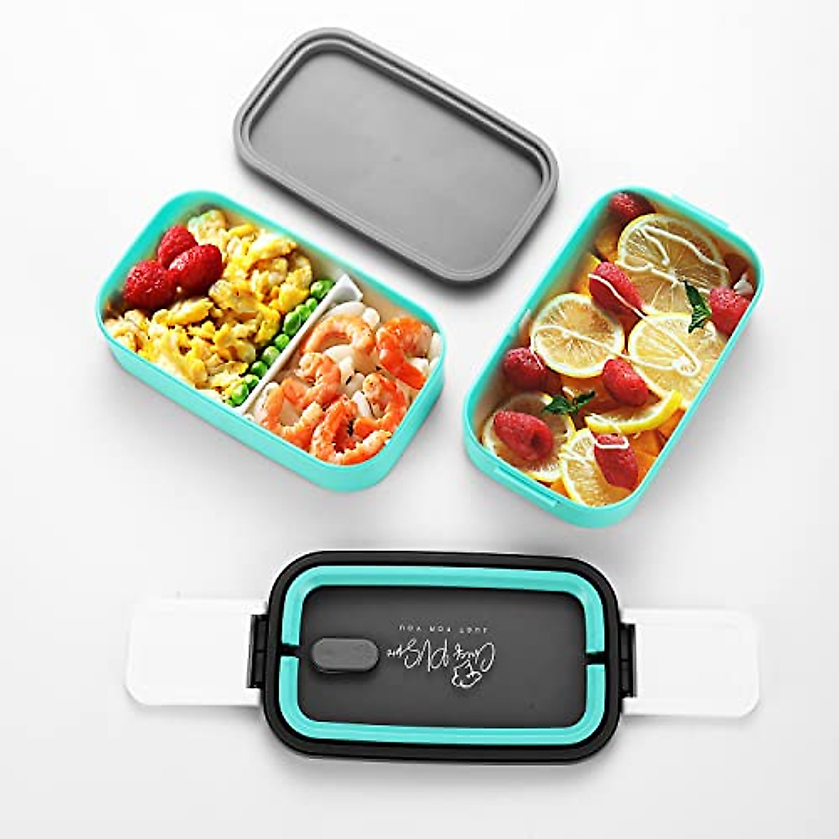 PVSpro JUST FOR YOU Bento Box Set with Insulated Tote, Mug & Cutlery Set, Stackable Bento Box for Lunch, Bento Kit Lunch Box with Handle, Large Bento Lunchbox Container, Japanese Bento (Cyan)