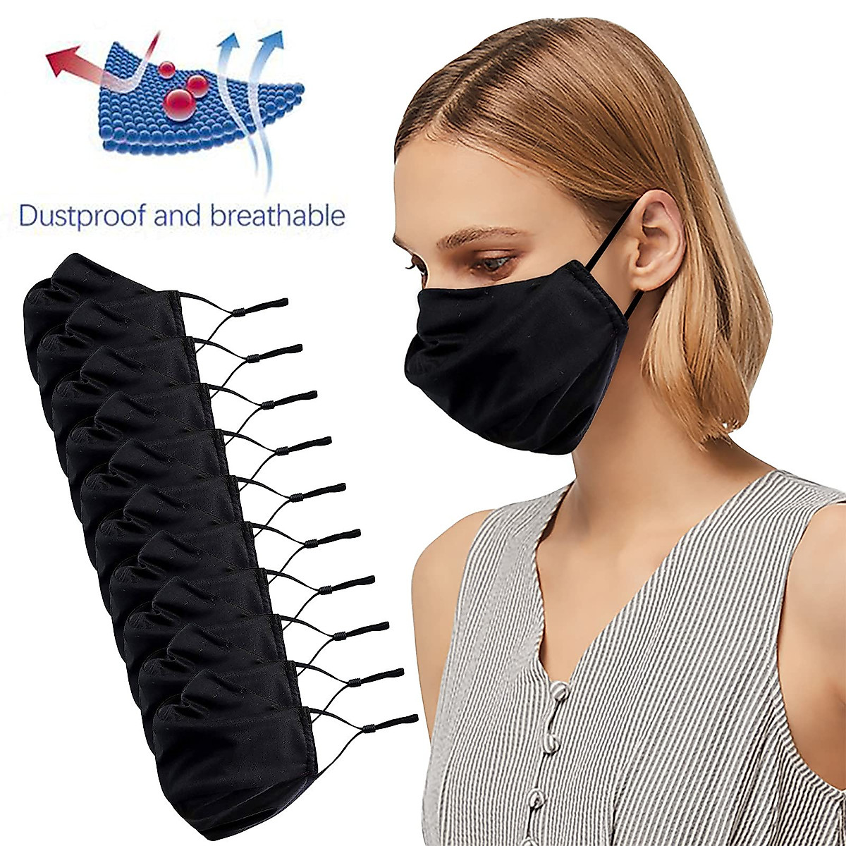Hozxclle 10 Pack Music Cotton Face_Màsk with 3D Design, Washable and Reusable_Mask Singers Voice_Mask for Singing,Choir, Chorus and Teaching, Black