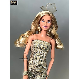 NauticalMart Margot Robbie as in Gold Disco Jumpsuit The Movie Collectible Doll Free Authentic Compass