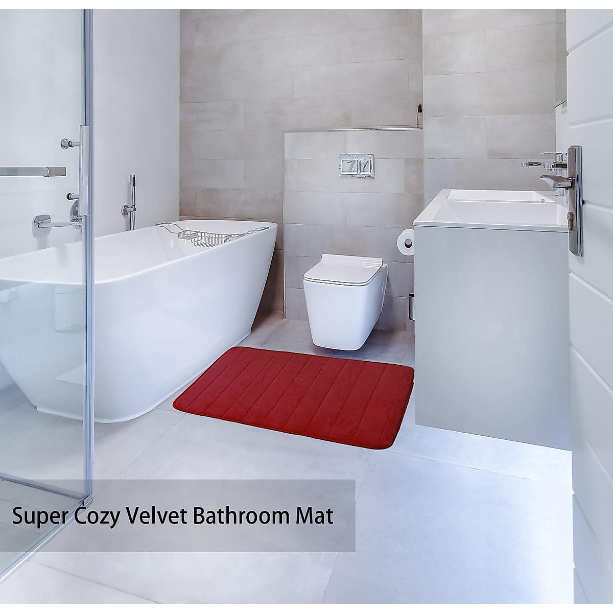 iMaylex Soft Memory Foam Bath Rug, Absorbent Luxury Bath Rug Mat, Quick Dry Bath Mat for Front Floor of Bathtub, Shower Floor and Toilet, Wine Red, 32" x 20"