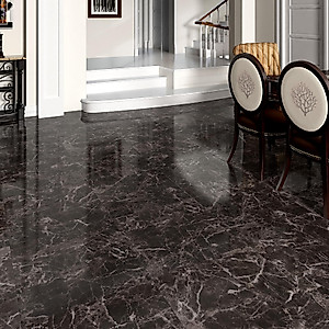 WESTICK Black Marble Peel and Stick Floor Tile Bathroom 12" x 12" Vinyl Stick on Floor Tiles Peel and Stick Waterproof Flooring Peel and Stick Tiles for Floor Washable Bedroom Vinyl Flooring 20 PCS