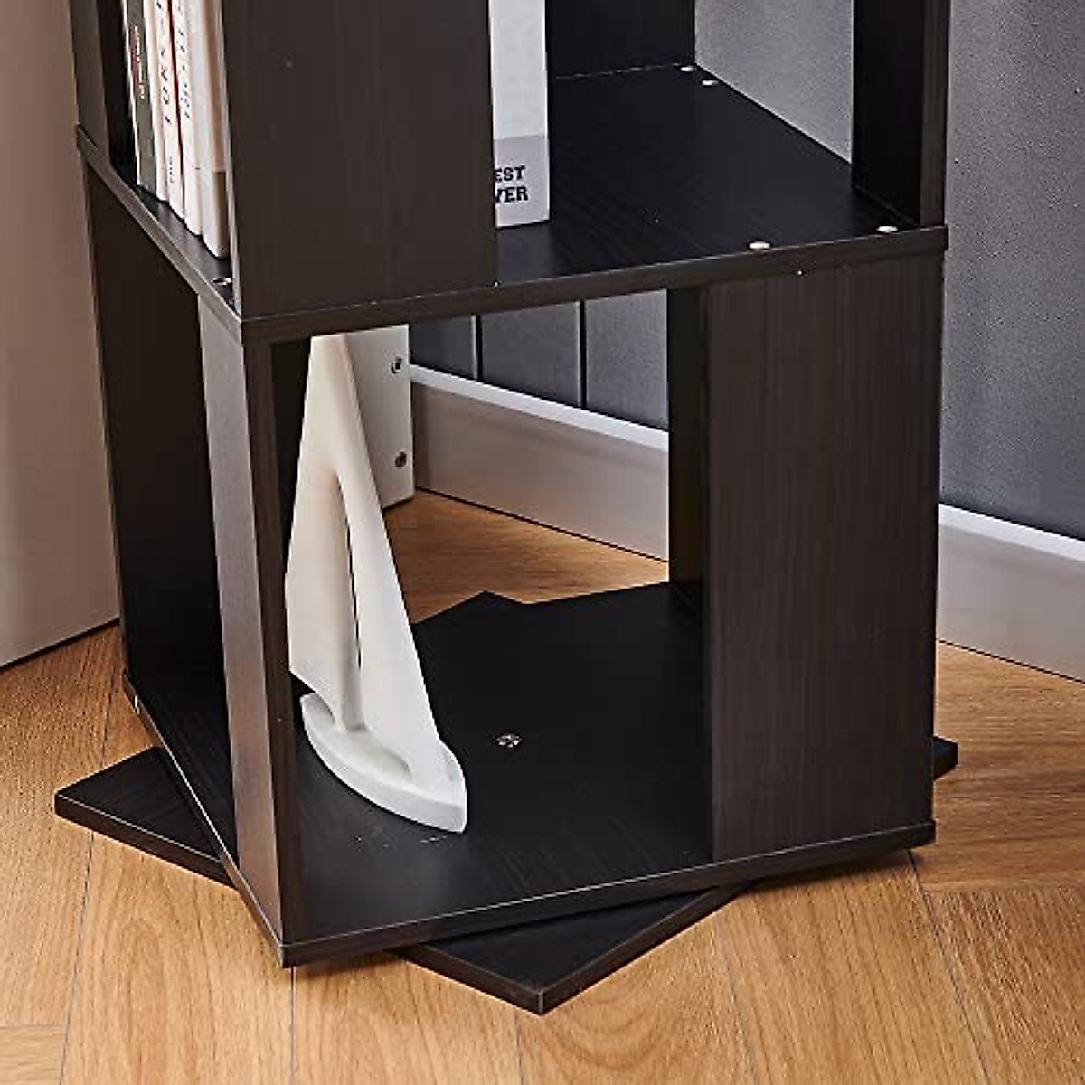 RVEE Rotating Bookshelf 360°, 6 Tier Corner Bookcase for Living Room Floor Bookcase Wooden Bookshelf Home Office Corner Tall Bookcase (Black Walnut)