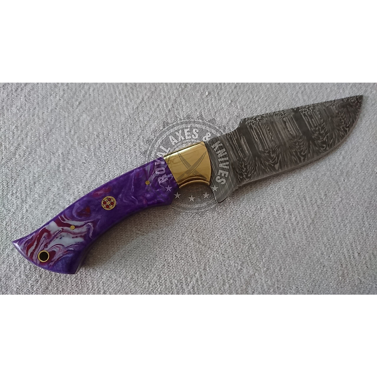 NA-1 Royal Knife Custom Hand Made Damascus Steel Bowie Knife With Multi Purple Resin Handle Material Hand Made Fixed Blade Survival Knife With Leather Sheath (R K 002)