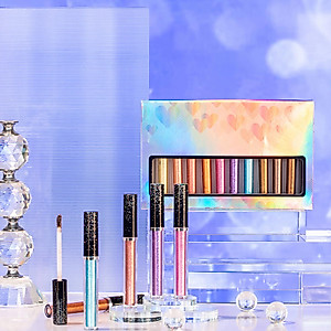 12 Colors Liquid Glitter Eyeshadow Set, Shimmer Sparkling Eyeshadow -Waterproof Long Lasting Quick-Drying Eyeshadow Metallic Pigment Primer Base Makeup Kits