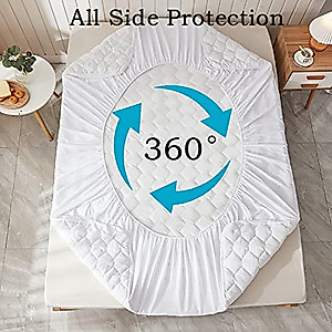Bioeartha Waterproof Mattress Pad, King Size Quilted Fitted Mattress Pad, 100% Waterproof Breathable Soft Mattress Protector Stretches up to 8-18 inches, Cooling Mattress Topper for King Size Bed