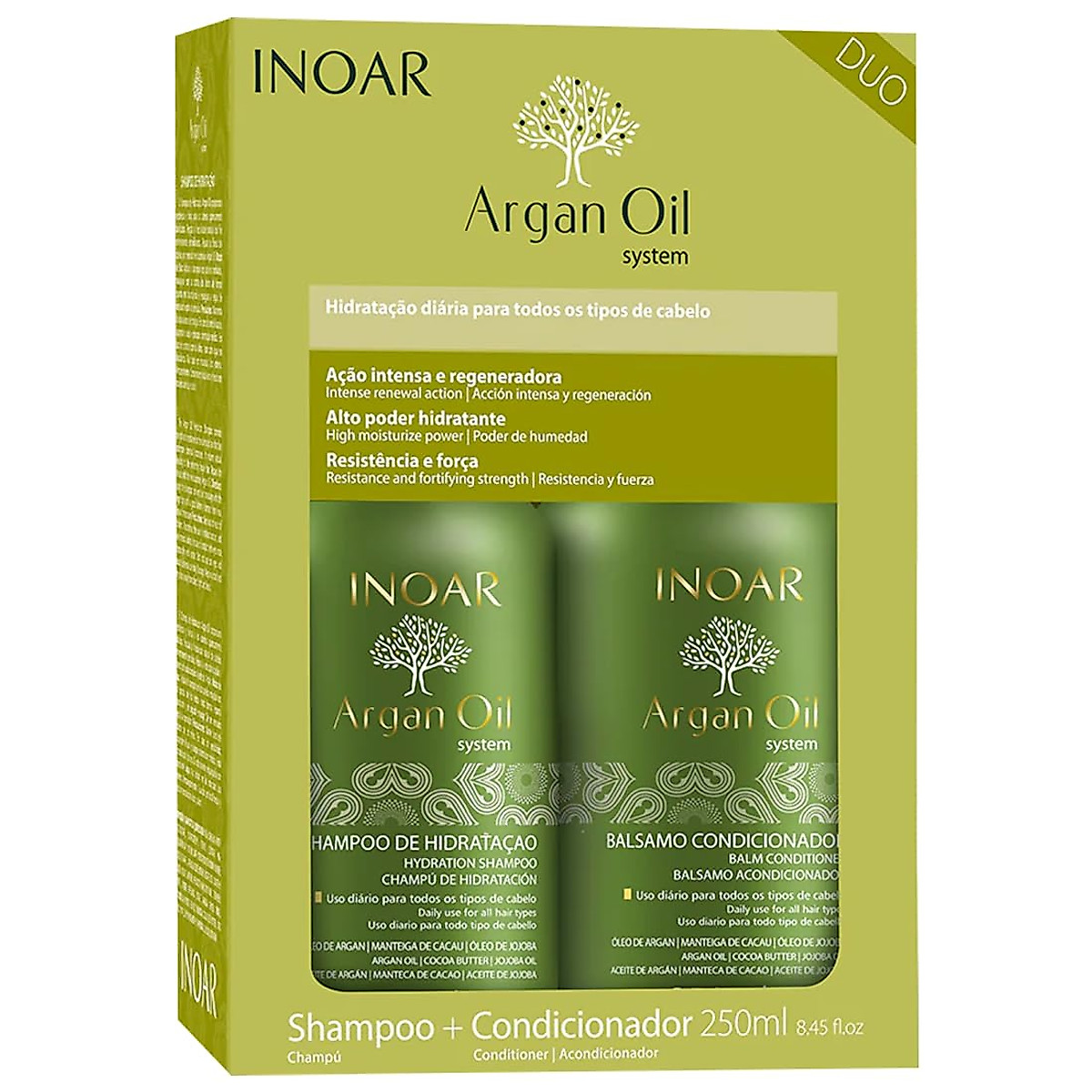 Inoar Argan Oil Shampoo & Conditioner Set for Men & Women, Nourishing, Repair Dry Damaged Hair, Hydration, Strengthen & Chemically Treated Hair, 2 Bottles, 8.5 oz. each