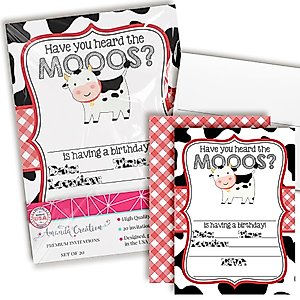 Heard the Moos Red Cow-Themed Birthday Party Invitations for Kids, 20 5x7 Fill In Cards with Twenty White Envelopes by AmandaCreation