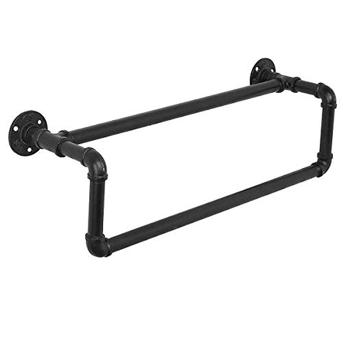Rustic Industrial Wall Mount Pipe Hanger Holder Rack Clothes Bar,Double Towel Holder Hanger Rails,Iron Towel Rail,Multifunction Retro-Styled Bathroom Rack, Black