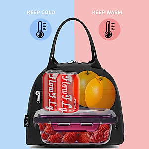FlowFly Insulated Reusable Lunch Bag Adult Large Lunch Box Lunch Tote for Women and Men,With Front Pocket,Black