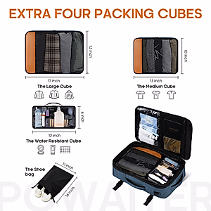 POWAITER Large Travel Backpack for Women Men Fits 17 Inch Laptop, Airline Approved Carry On Backpack with 4 Packing Cubes-Navy