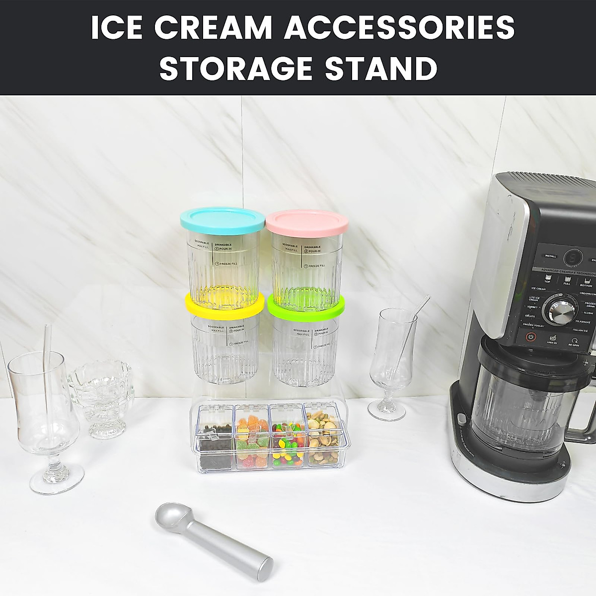 Ninja Creami Food Storage Containe, Airtight Food Storage Container Set,Acrylic Kitchen and Pantry Organization Canisters for Salted Nuts,Sugar,Chocolate Candy for ninja creami accessories