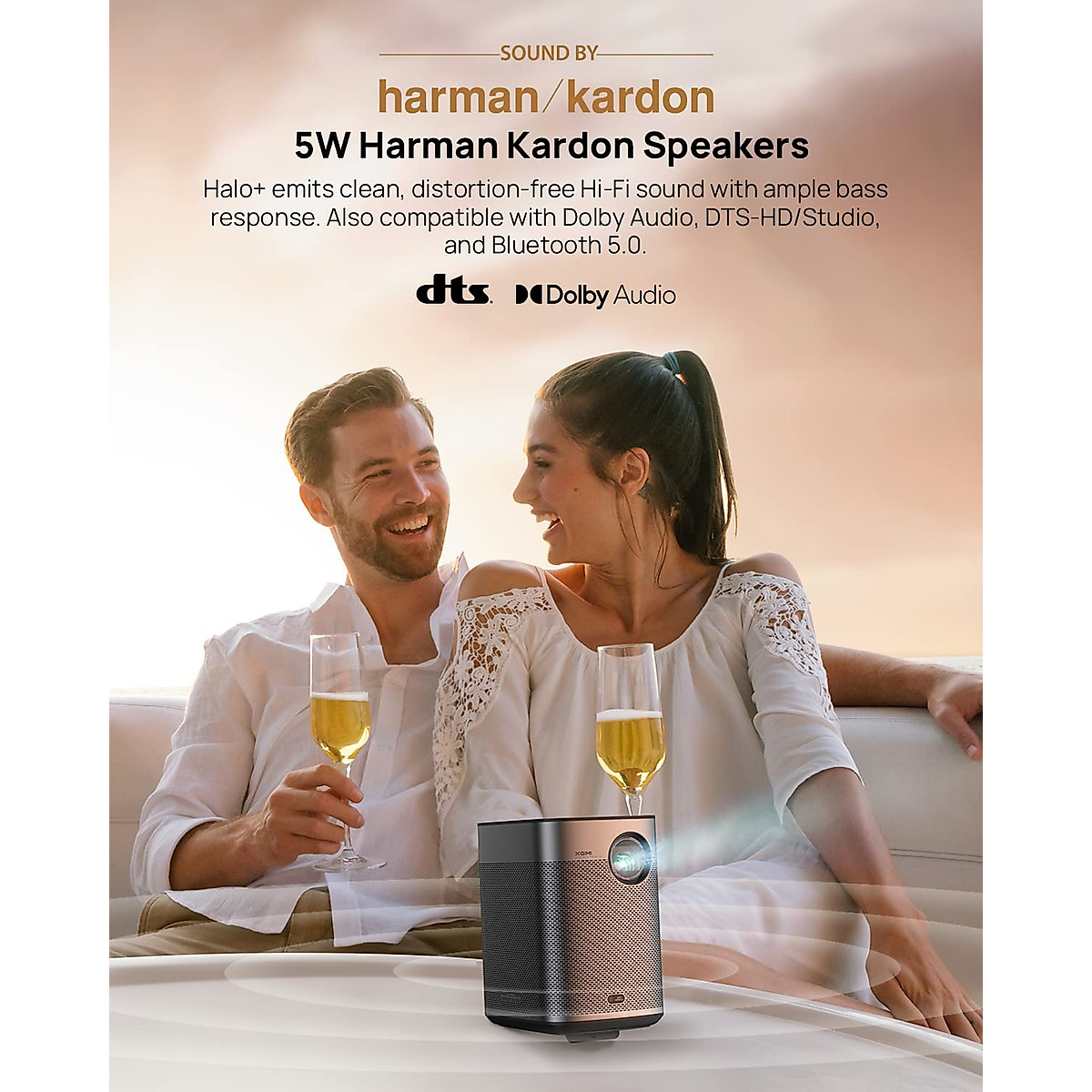 XGIMI Halo+ 1080P Portable Projector, 900 ANSI Lumens with Harman Kardon Speakers, Auto Keystone Correction, Auto Focus, Intelligent Obstacle Avoidance, Intelligent Screen Alignment, Android TV 10.0