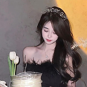 ccHuDE Birthday Girl Tiara and Sash Kit Rhinestone Birthday Crown Birthday Queen Glitter Sash Birthday Girl Headband Birthday Tiara for Women Girls Silver