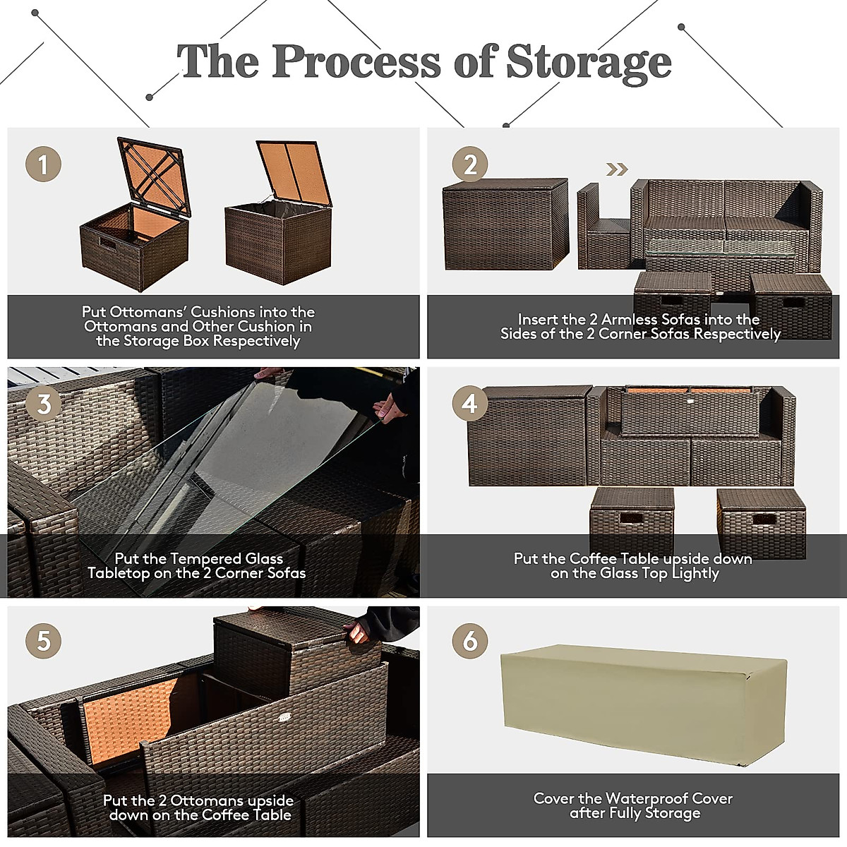 Tangkula 9 Pieces Patio Furniture Set with 50,000 BTU Propane Fire Pit Table, Outdoor Wicker Space-Saving Sectional Sofa Set with Storage Box, 32” Square Gas Fire Pit (Black)