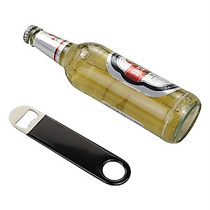 Saedy 3 Pcs Rubber Flat Bottle Opener, Bartender Bar Flade Speed Opener Stainless Steel, 7 Inch, Black