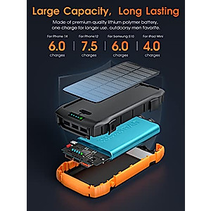 Solar Power Bank, MOSKIZ Portable Charger 33500mAh QC3.0 18W PD 20W Fast Charging, Portable Phone Charger with 10W Wireless 5 Outputs IP67 Waterproof 6W Bright Flashlight for iPhone Samsung etc.
