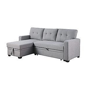 SONGG L Shaped Upholstered Sofa with Storage Chaise and Pull Out Bed, Linen Sectional Couch w/Removable Back Cushions,Button Tufted Backrest,for Living Room, Apartment, 82, Light Gray