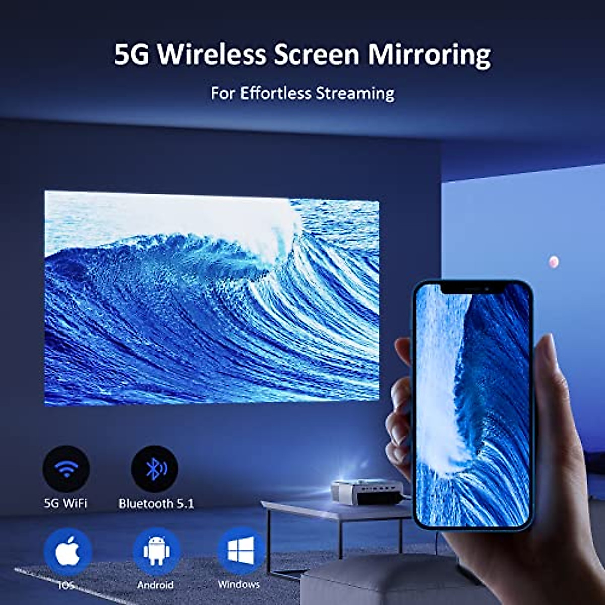 NexiGo WiFi Bluetooth Projector PJ10, 220ANSI, Native 1080P Movie Projector, Dolby_Sound Support, Remote, Compatible with Phone, Computer, HDMI, USB, AV Interfaces