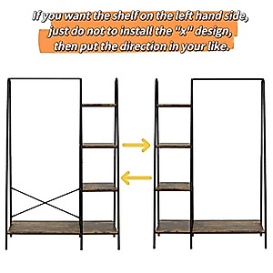 Finnhomy Rustic Clothes Rack, Clothing Rack for Hanging Clothes Heavy Duty Garment Rack with 5 Wood Shelves Freestanding Portable Closet Organizer for Bedroom/Entryway/Boutiques，Matte Black