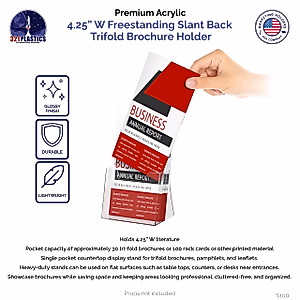 Marketing Holders 10 Pack 4.25" Brochure Holder Countertop Dispenser Holds Rack Cards Single Pocket Tri Fold Trade Show Pamphlet Bin for Waiting Rooms Gyms and Retail Shops Clear Acrylic
