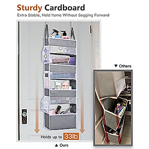 ULG 1-Pack Over Door Organizer with 5 Large Pockets 10 Mesh Side Pockets, 44 lbs Weight Capacity Hanging Storage Organizer with Clear Window for Bedroom Nursery, Kids Toys, Shoes, Diapers, Dark Grey