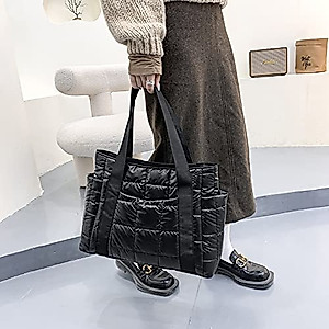 YFGBCX Puffy Tote Bag for Women Quilted Puffer Handbag Lightweight Winter Down Cotton Padded Shoulder Bag Down Padding Handbag for Office, Travel, School