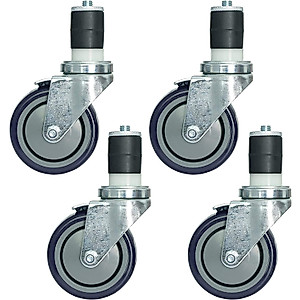 MySit 4 inch Work Table Caster Wheels for Commercial Kitchen Prep Tables, Expanding Stem Casters Set of 4 with Locking Brakes Fit Both 1-1/2" and 1-5/8" Leg Tube Adapter for Stainless Steel Worktable