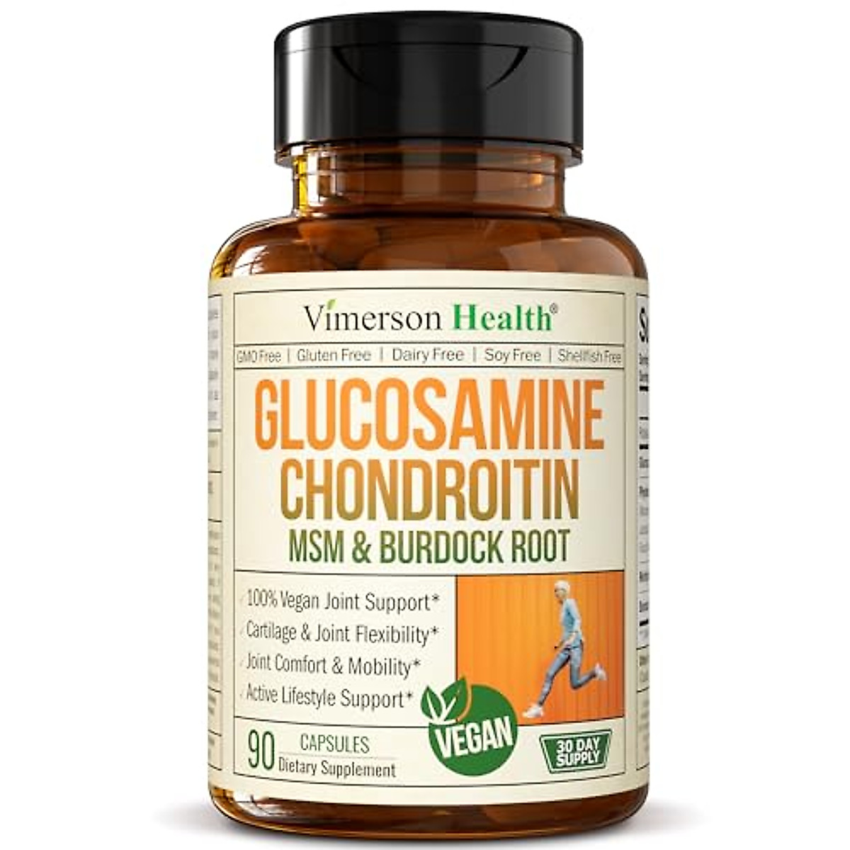 Vegan Glucosamine Chondroitin MSM - 100% Vegan Joint Support Supplement for Women & Men with Burdock and Glucosamine Sulfate 1500 mg. Used for Cartilage and Joint Health and Flexibility - 90 Capsules