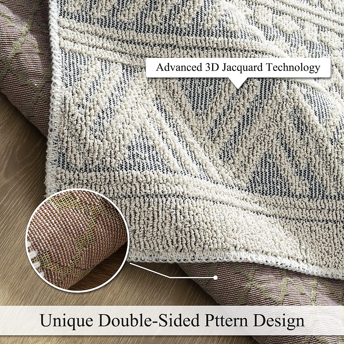 8x10 Area Rugs for Living Room Machine Washable Rug Woven Textured Neutral Boho Rug Ultra Soft Moroccan Carpet Ideal for Bedroom Dining Room Dorm Playroom Office, Bluish Grey