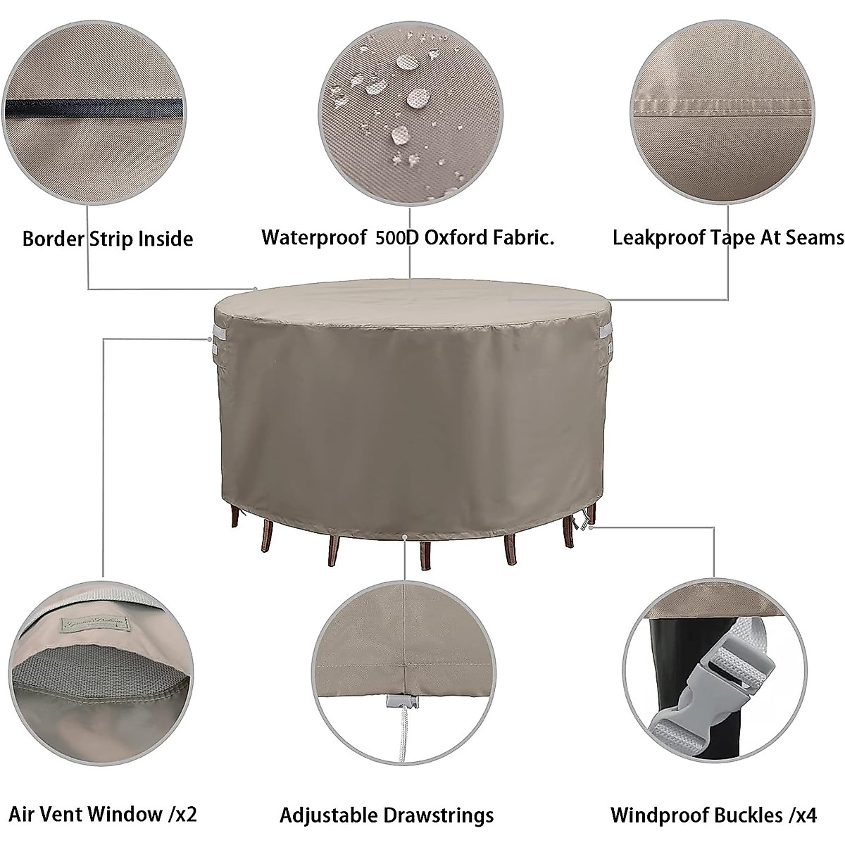Garden Balsam Patio Furniture Cover Beige 96" D X 28" H Round Waterproof Outdoor Table Chair Set Covers Outdoor Sectional Cover Outdoor Furniture Set Cover