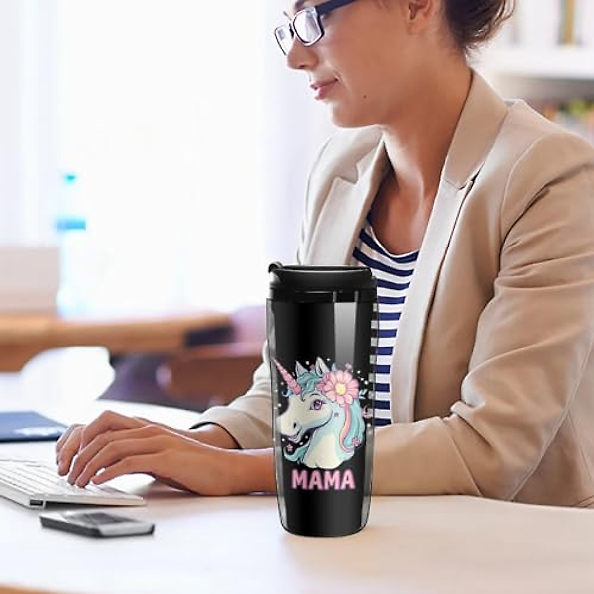 Un-icorn Mama Travel Coffee Mug Reusable Coffee Cup Tumbler with Lid for Outdoor 350ml