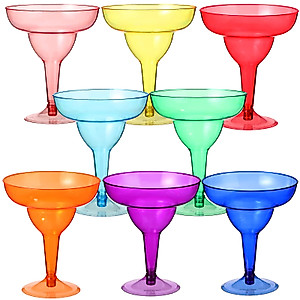48 Packs Plastic Clear Margarita Glass Cups Bulk 8 Colors 12 oz Disposable Cinco De Mayo Party Decoration for Fun Taco Party Supplies, Neon Cocktail Cups, Mexican Theme for Carnivals, Dia De Muertos