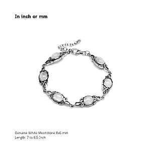 Silvershake 8x6mm Oval Natural Moonstone 925 Sterling Silver Leaf Vintage Inspired 7 to 8.5 Inch Adjustable Bracelet