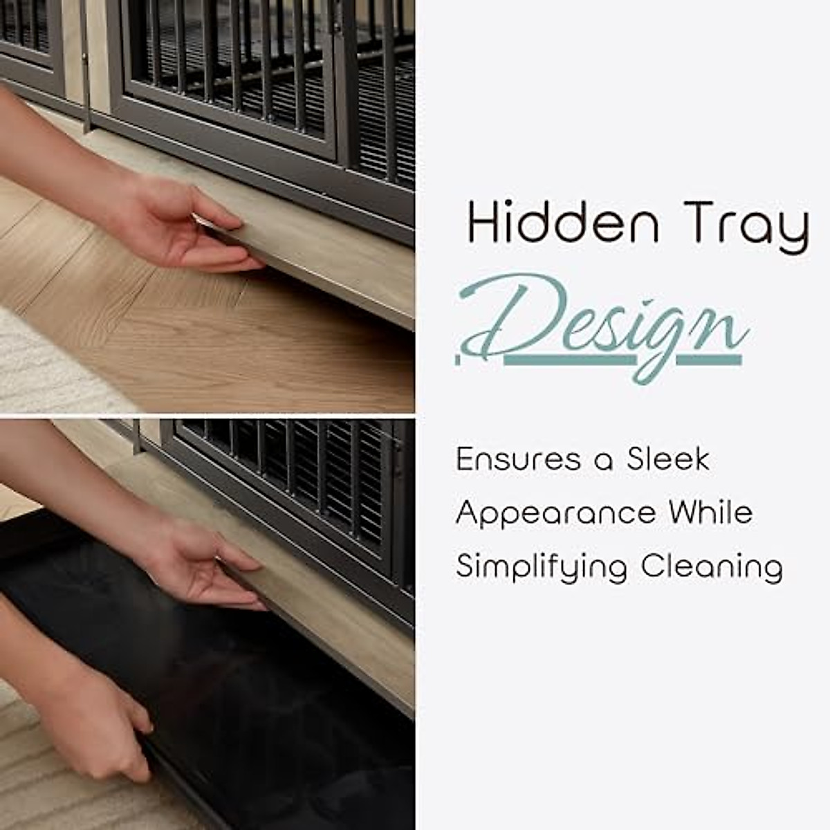 DOSSMBOLA 75'' Large Dog Crate Furniture for Large Dog or 2 Medium Dogs, Wooden Dog Kennel Dog Crate with Pull Out Tray and Removable Divider, TV Stand XXL Dog Cage - Gray