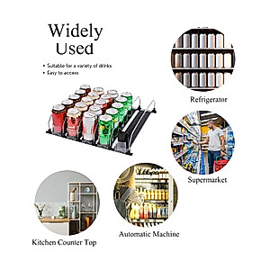 Soda Can Organizer for Refrigerator, Beverage Storage Dispenser with Spring Loaded Pusher Glide, Adjustable width 2.7~3.5in Fridge Drink Water Bottle Holder Display Rack for Kitchen, Pantry, Depth 16"