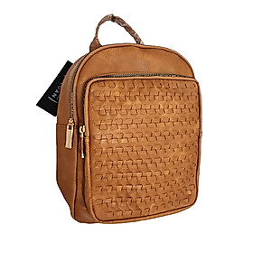 Woven Vegan Leather Backpack LeMiel Purse (Brown)
