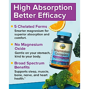 Terranics 5-in-1 Magnesium Complex Supplement 500mg - 5 Forms High Absorption Magnesium Glycinate Citrate Malate Aspartate Gluconate for Sleep Muscle Heart Health - Non-GMO 240 Vegan Capsules