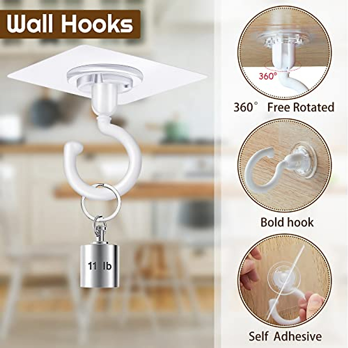 Jetec 9 Pieces Adhesive Ceiling Hooks White Under Cabinet Hooks Plastic Heavy Duty Adhesive Hooks Utility Hooks for Ceiling Hanging Sticky Ceiling Hooks for Kitchen Bathroom Bedroom Wall Hooks Holder