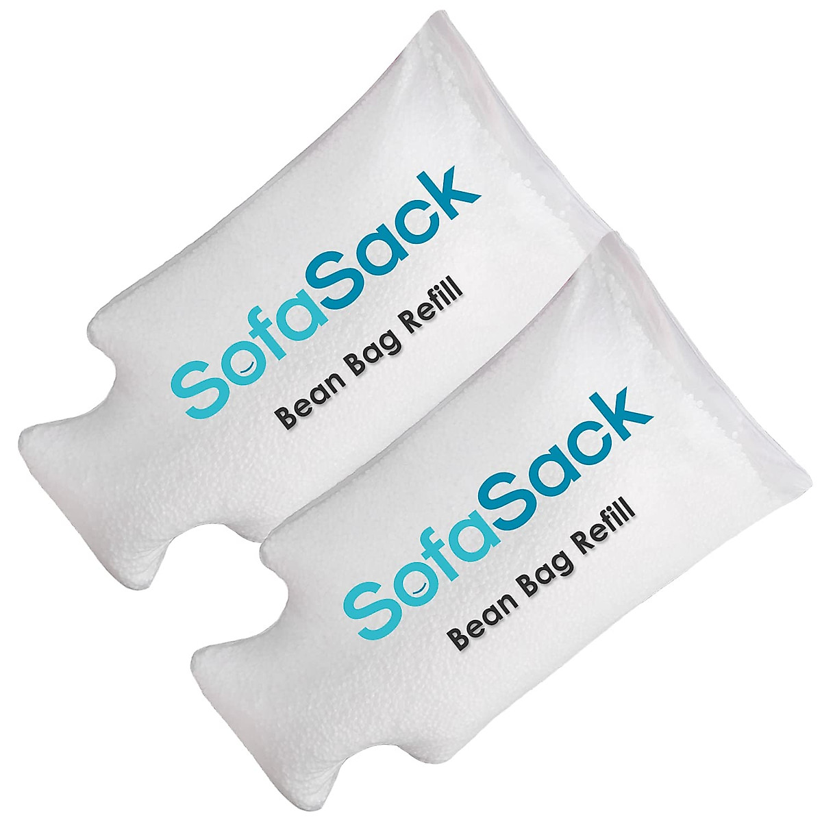 Sofa Sack Foam Filling Bean Bag Refill for Bean Bags, Loungers, and Pool Floats, 100L - 2Pk, White with EZ-Pour Zipper Spout