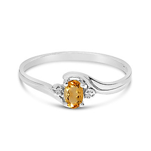 14k White Gold Oval Citrine And Diamond Ring (Size 7)