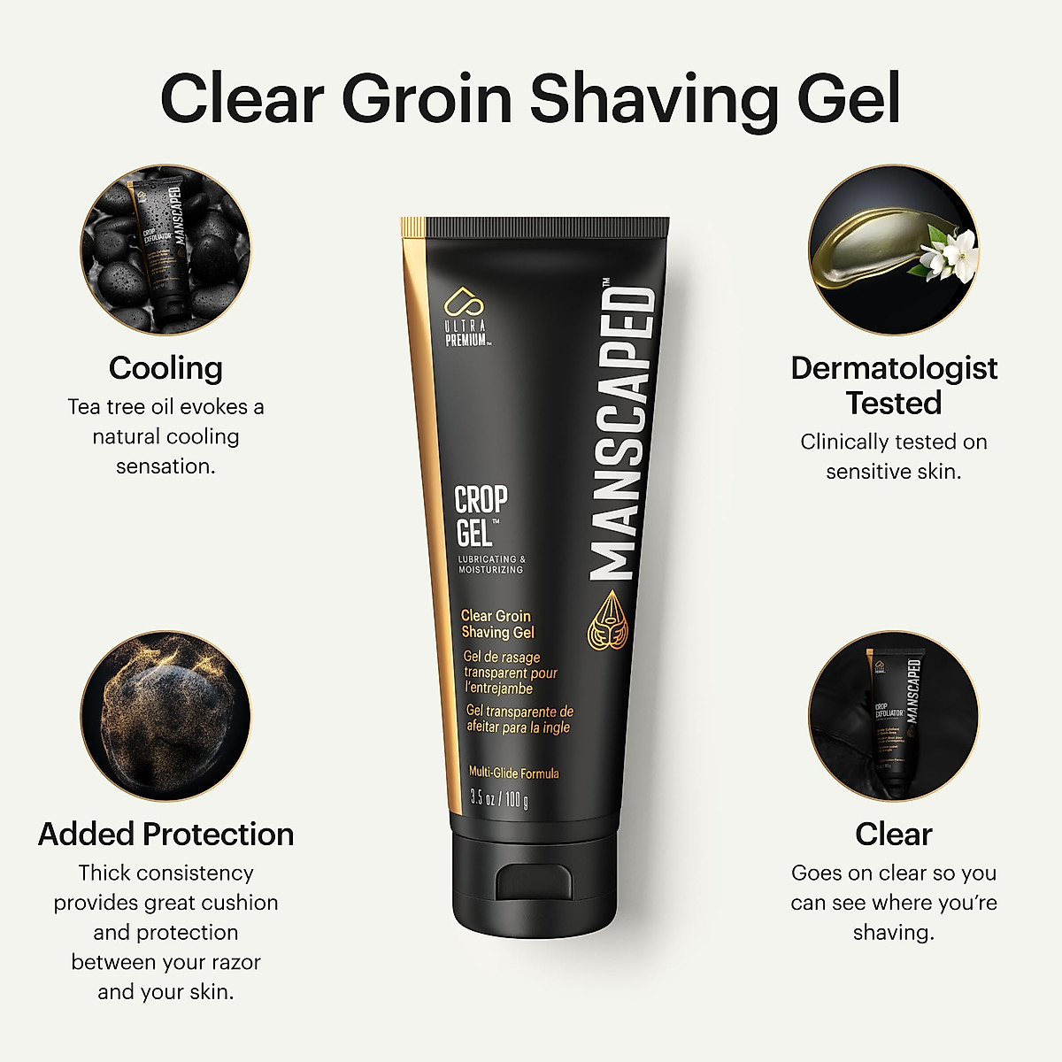 MANSCAPED® Crop Gel® Clear Groin Shaving Gel, Moisturizing and Lubricating Multi-Glide Formula Designed for Below-the-Waist Trimming, Vegan and Paraben-Free (3.5 oz)