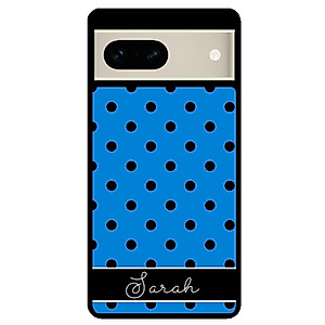 Blue Black White Polka Dot Personalized Black Rubber Phone Case Compatible With Google Pixel 8 Pro, 8a, 8, 7a, 7, Pixel 7 Pro, 6a, Pixel 6 Pro, 6, Pixel 5, 4a 5G, 4a 4G, 4, 4 XL, 3a, 3a XL, 3, 3 XL