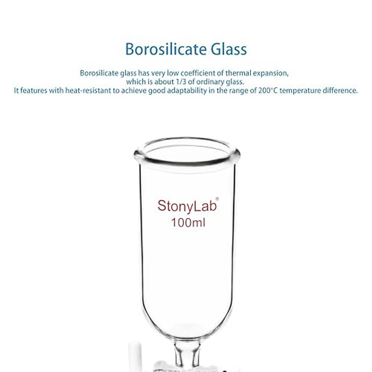 stonylab Dropping Funnel, Borosilicate Glass Burette Funnel with PTFE Stopcock for Laboratory and Home Use, 100 ml