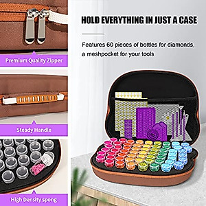 ZORETCO Diamond Painting Storage Containers,60 Slots Diamond Art Accessories, 5D Diamond Painting Kits with Tools for Jewelry Bead Rhinestones Organizer (Brown)