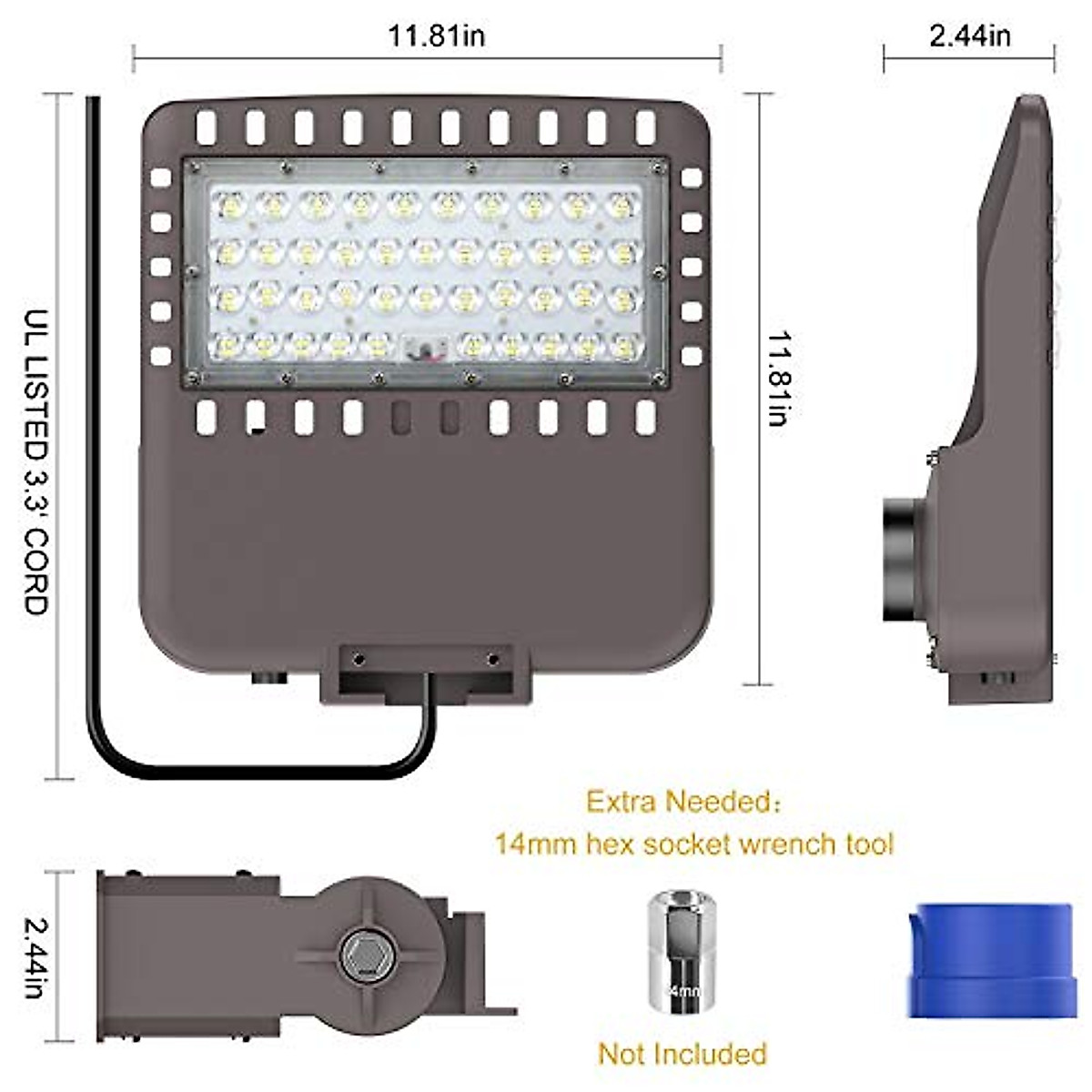 OAYATACO 150W Led Parking Lot Light- 21000LM(140lm/w), ETL Certified IP66 Commercial LED Area Lighting, 5000k Pole Light with Dusk to Dawn Photocell- Slip Fitter, LED shoebox Light, Brown