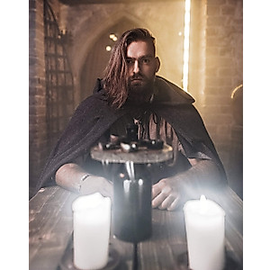 Norse Tradesman Genuine Drinking Horn Shot Glass Set (5) w/Rustic Wood Display Stand (Live Edge) | Engraved with Norse Runes | Packaged in Burlap Gift Sack