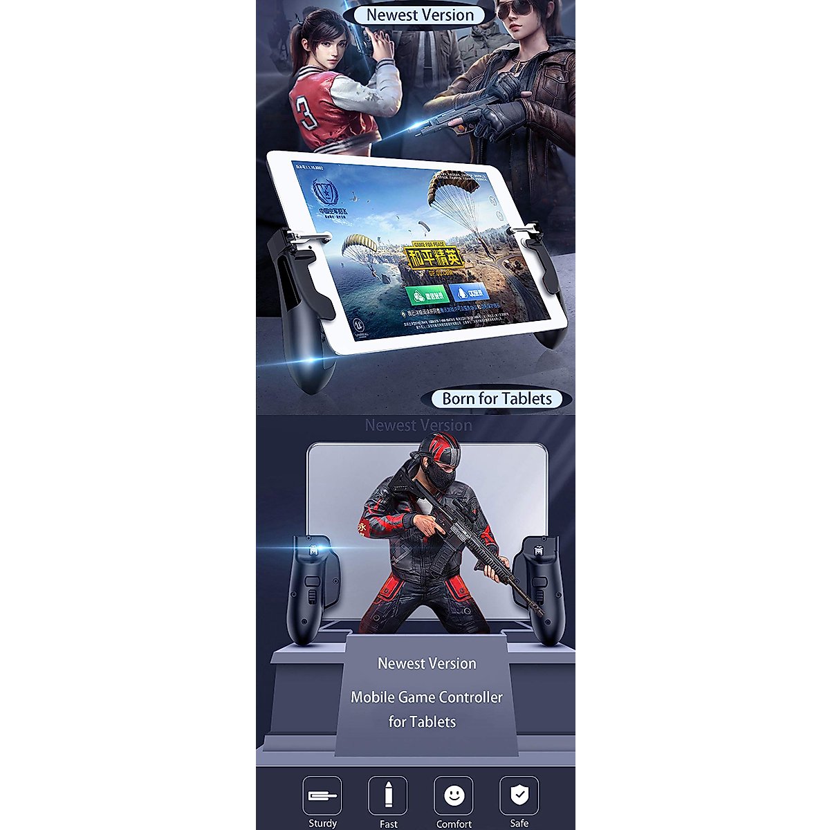 Ytuomzi Mobile Game Controller for iPad/Tablets, Sensitive Shoot Aim Gamepad Trigger for PUBG/Knives Out, Handgrip for Tablet & Smartphones